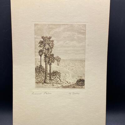 Vintage Unframed Etching by William A Eskey Desert Palm | EstateSales.org