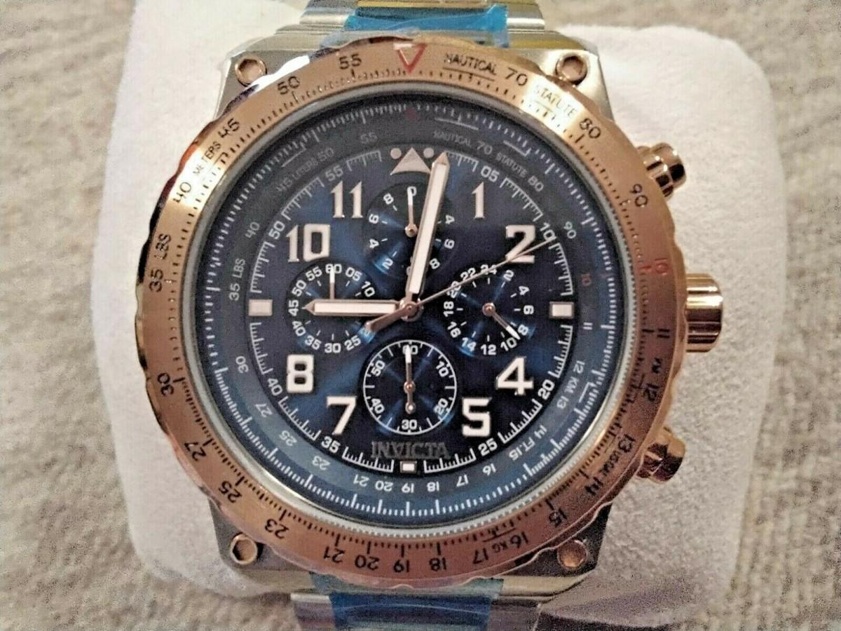 Invicta Aviator 30470 Men's Two-Tone Blue Dial Chronograph Nautical ...