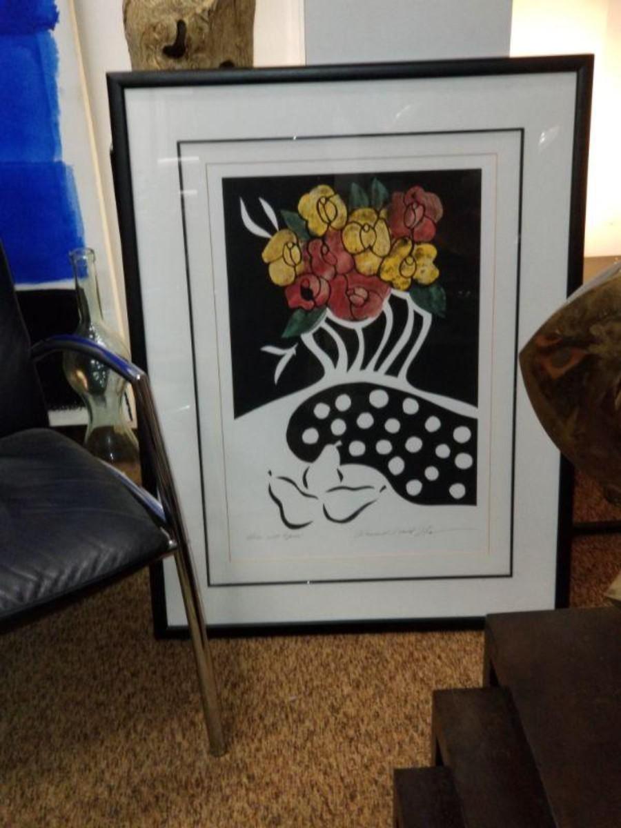 Large modernist signed lithograph with bold engaging image ...