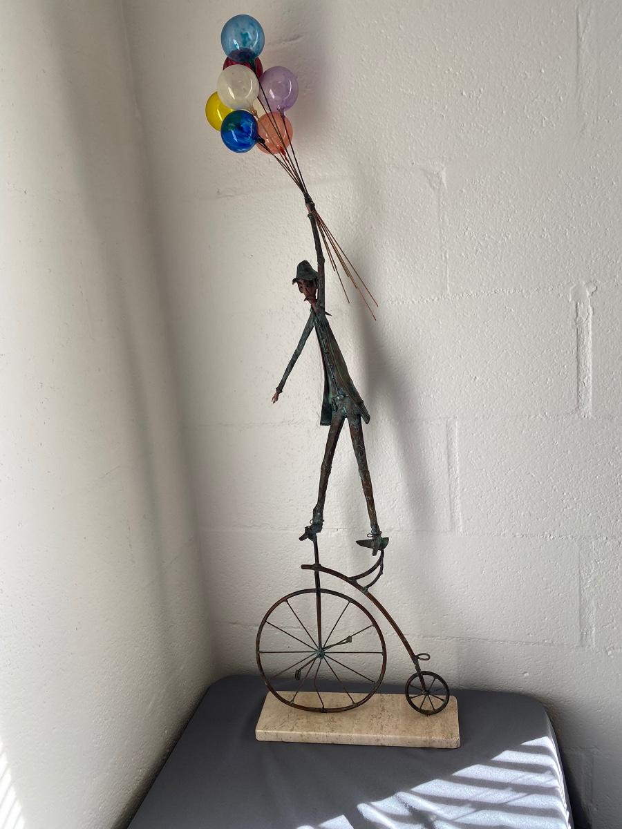 Jim Lewk "Balloon Man on Bicycle" Copper Sculpture | EstateSales.org