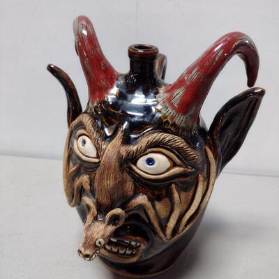 Highly Detailed Red Horn Devil Face Jug Signed by Artist Karen LaBarga ...