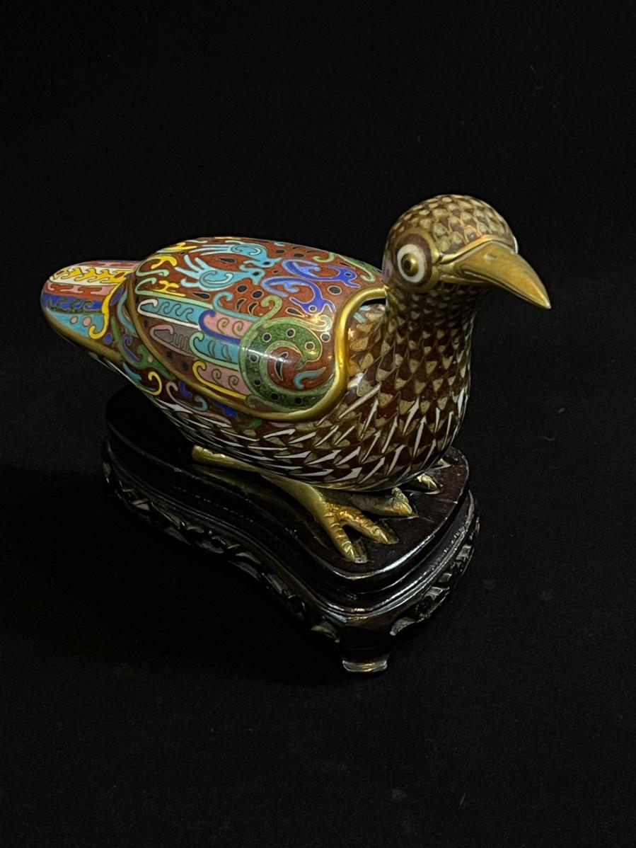 Vintage Chinese Cloisonne Bird Box and Custom Stand | EstateSales.org