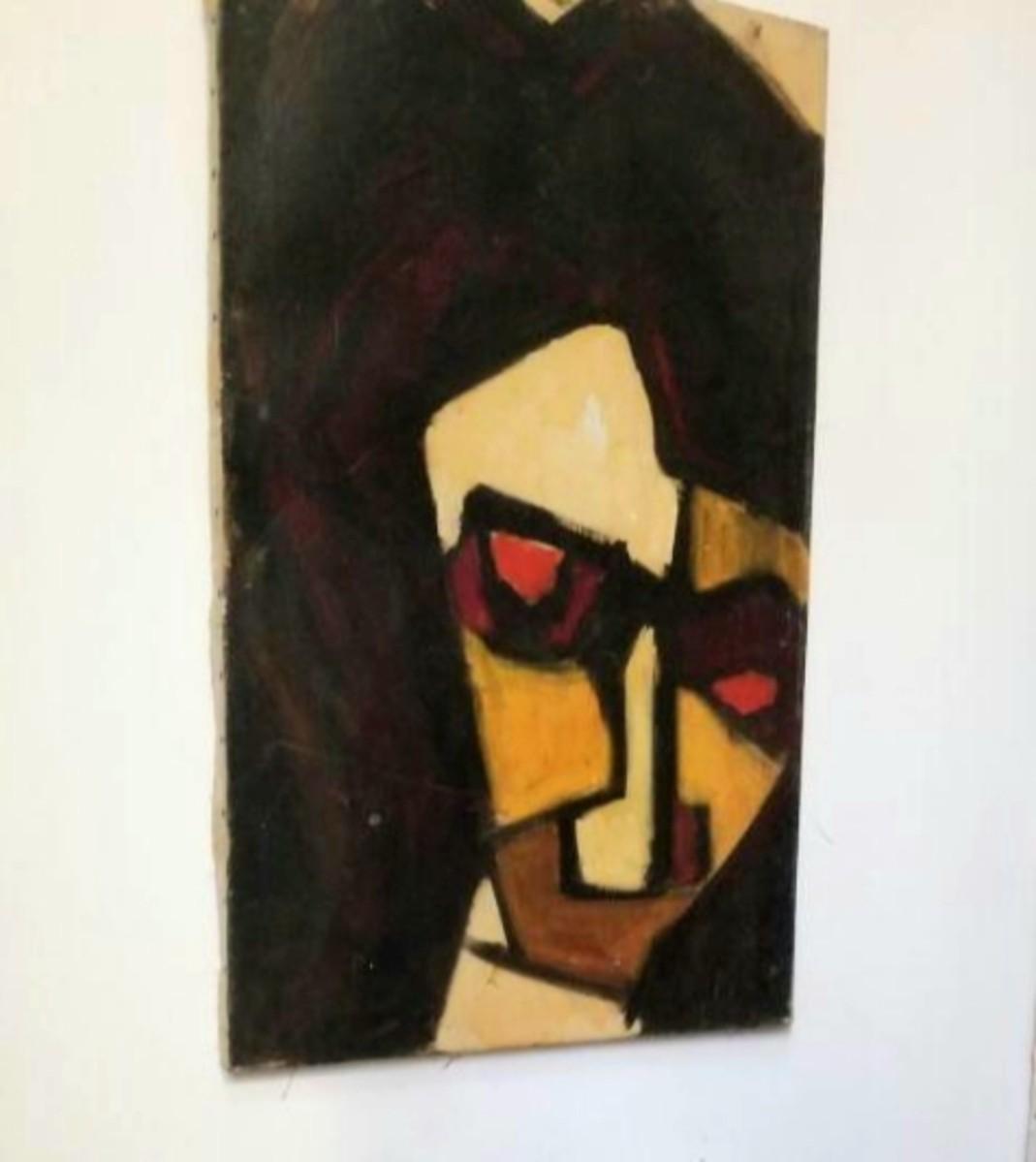 Compelling mid-century abstract painting with strong imagery ...