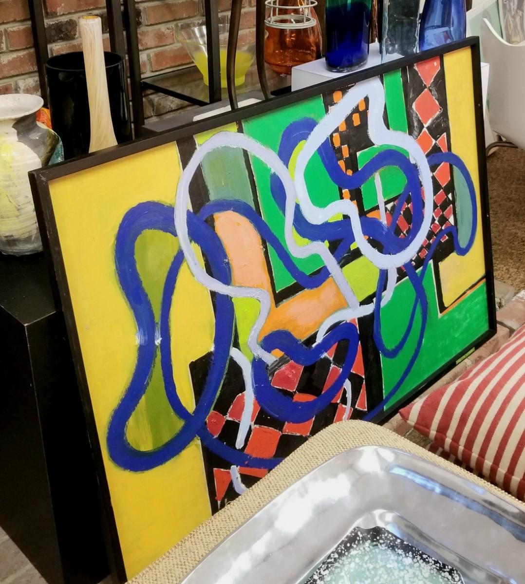 Large mid-century abstract painting with highly effective counterpoint ...