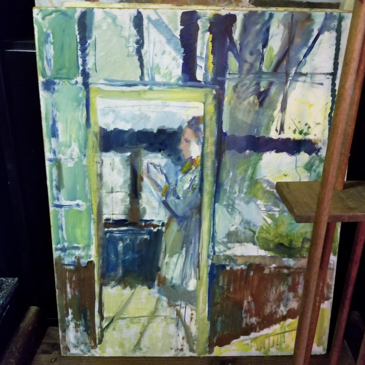 Subtle abstract interpretive mid-century painting | EstateSales.org