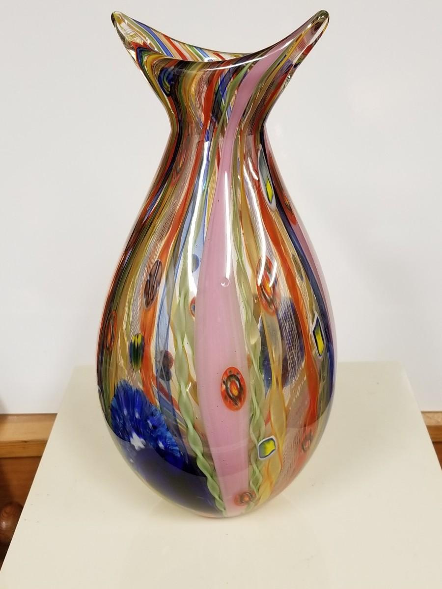 Stunning mid-century multi colored art glass vase | EstateSales.org