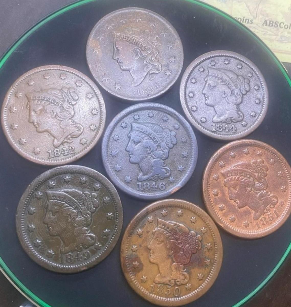 Estate Collection of 7 1800's Large Cent Pennies Coins | EstateSales.org