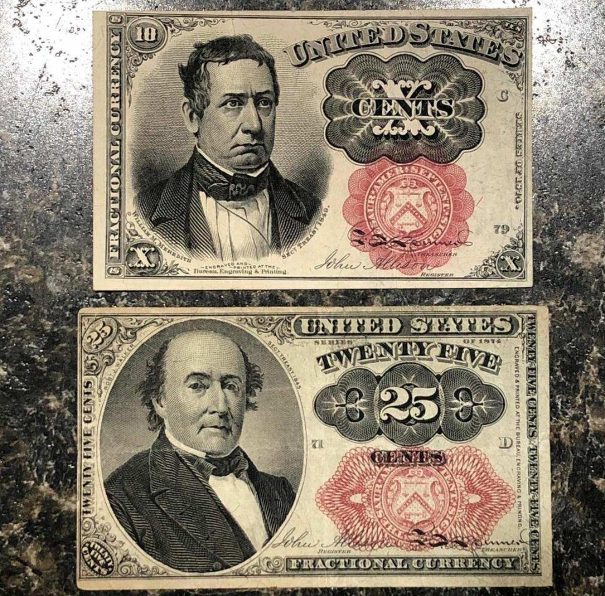 2 Civil War Fractional Currency 25 and 10 Cent Notes Set | EstateSales.org