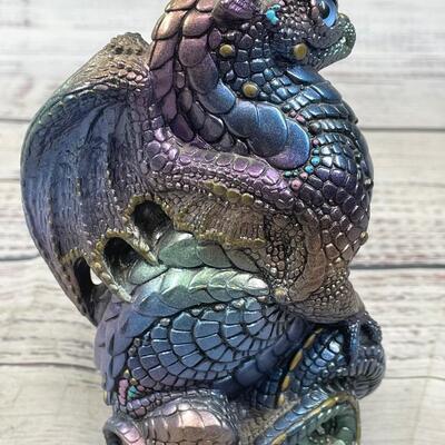 Windstone Editions Peacock Metallic Sitting Young Dragon Statue Retired ...