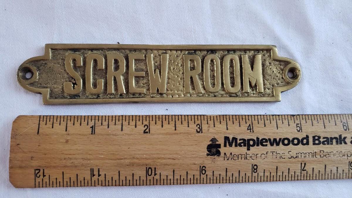 Small brass sign "screw room" | EstateSales.org