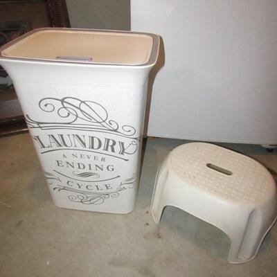 LOT 225 CLOTHES HAMPER AND STEP STOOL | EstateSales.org