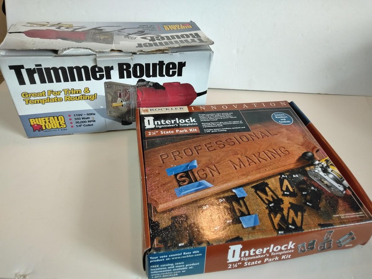 LOT 176 NEW BUFFALO TRIMMER ROUTER & ROCKLER SIGN KIT | EstateSales.org