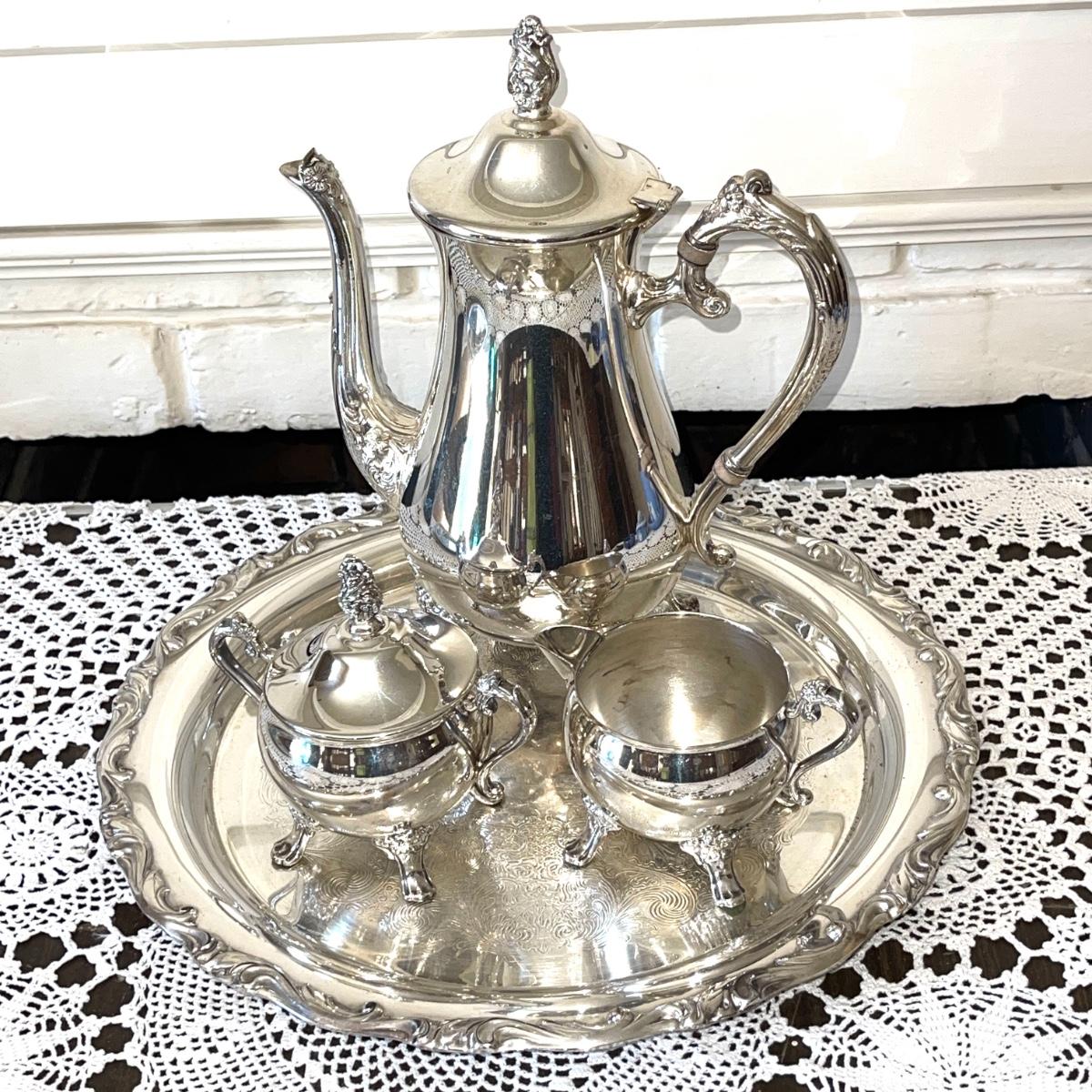 Lot 121 Silverplate Coffee / Tea Set Creamer Sugar + Serving Tray 5pcs ...