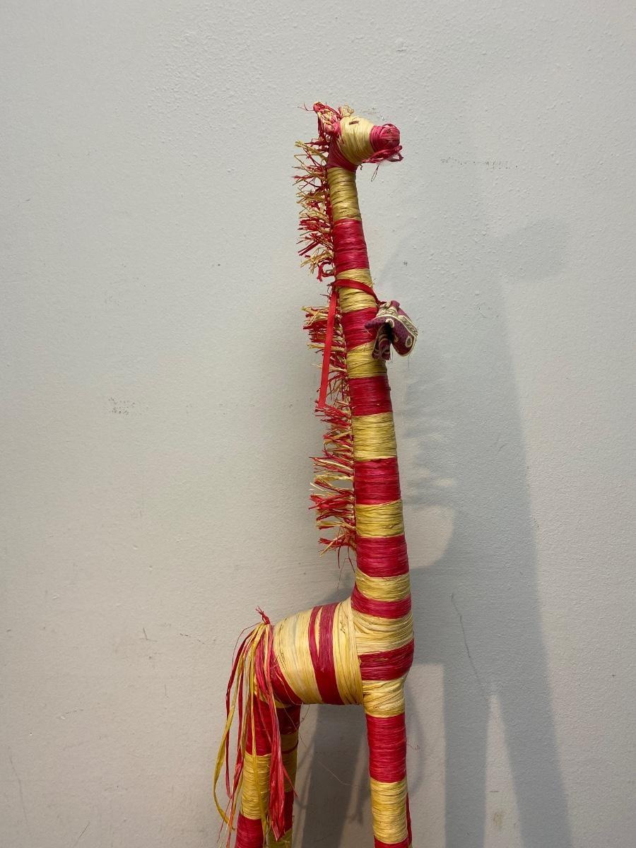 Red & Yellow Raffia Wrapped Giraffe Figurine Statue | EstateSales.org