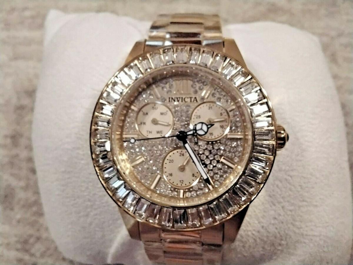 Invicta Angel 28448 Women's Roman Numeral Analog Gold Tone Day Date ...