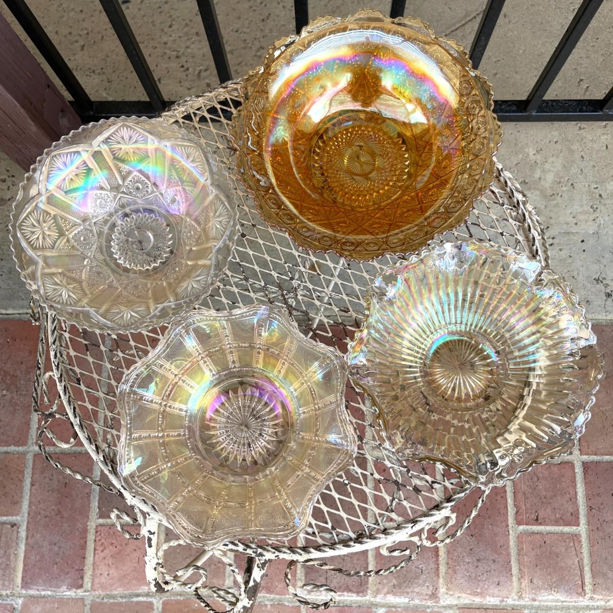 AA FOUR VINTAGE LUSTERWARE BOWLS CARNIVAL GLASS IRIDESCENT ...
