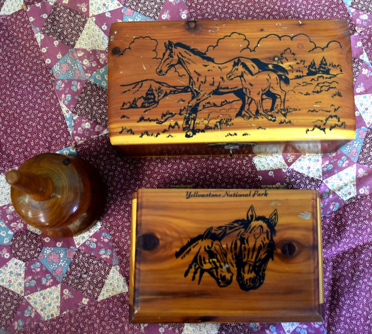 2 wooden boxes & wood bell | EstateSales.org