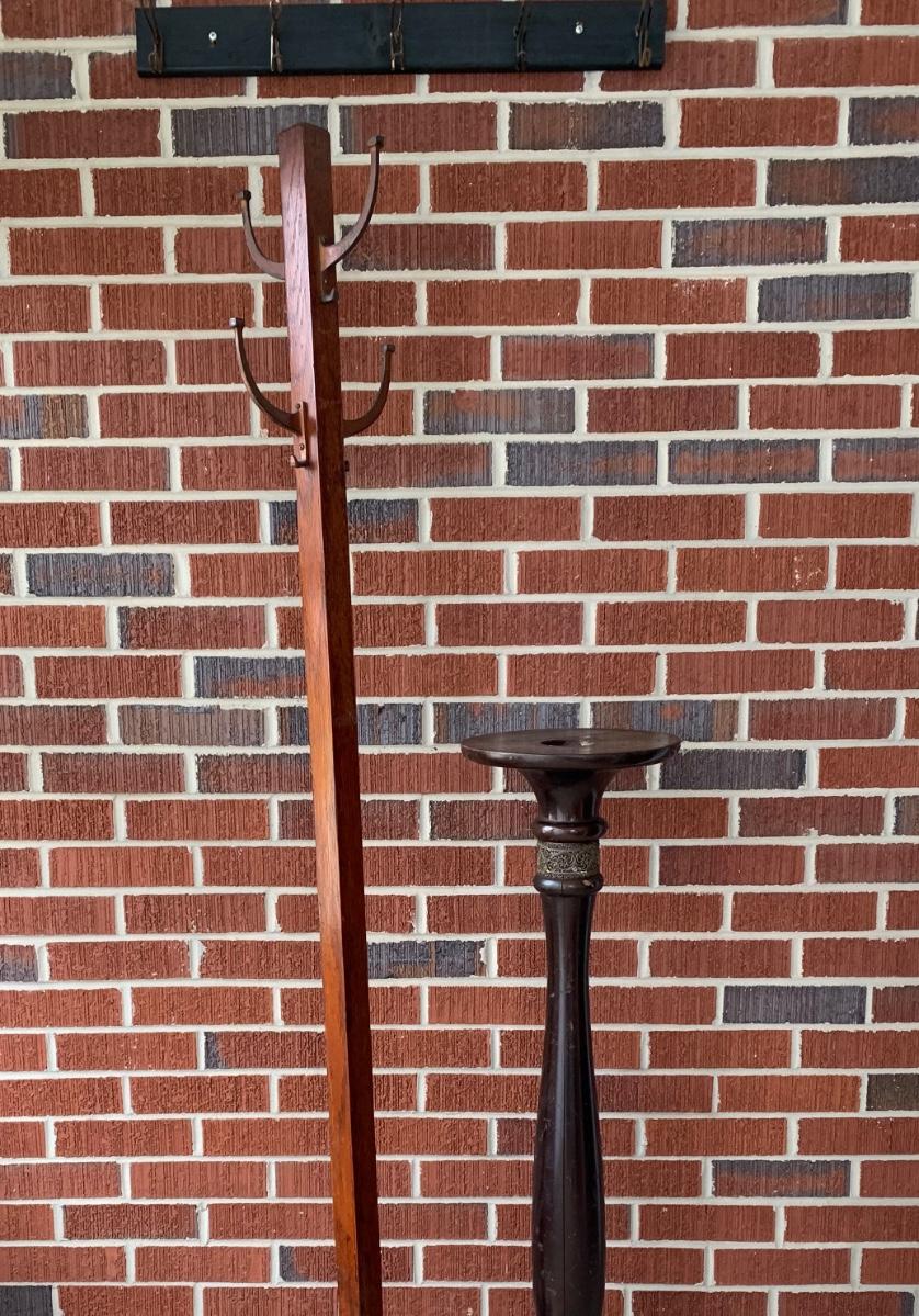 LOT 133R: Vintage Primitive Coat Rack and Pedestal Stand | EstateSales.org