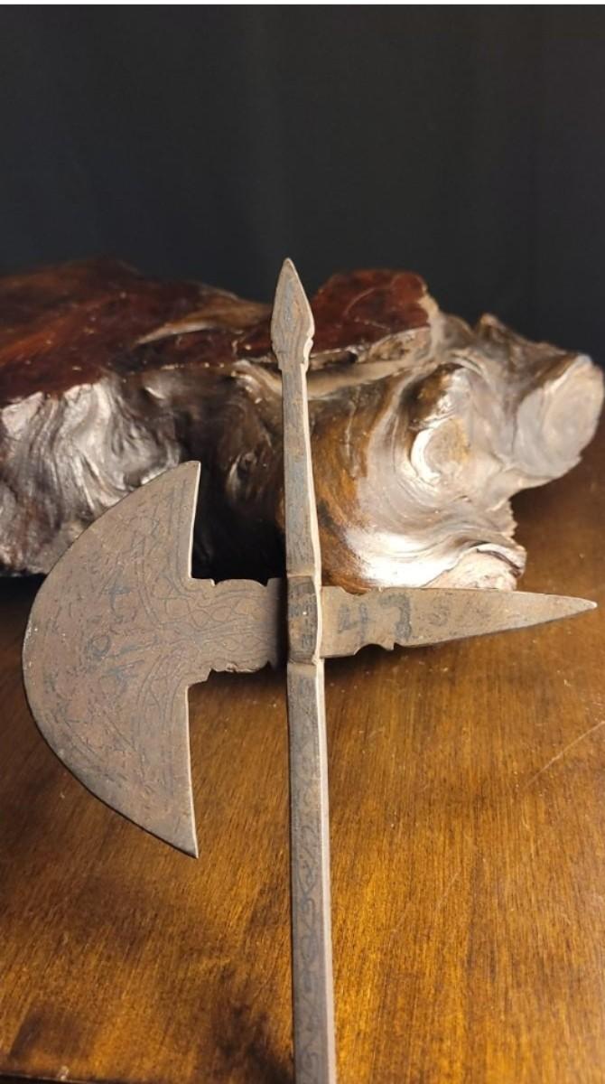 Lot 126:Middle Eastern All-Metal Axe with Chased Axe Head | EstateSales.org