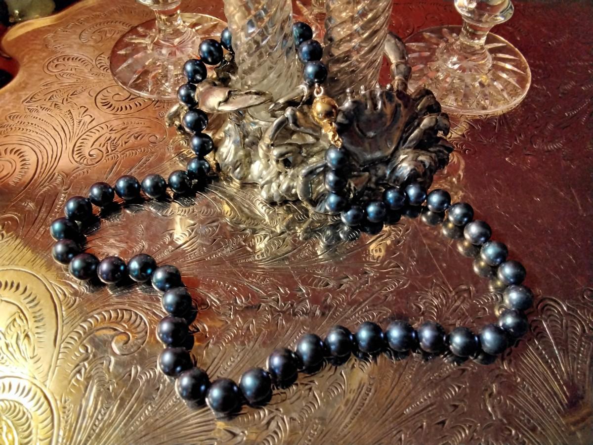 17" 7.5mm to 8.5mm Graduated Rare Blue Pearl Necklace With 14k Gold ...