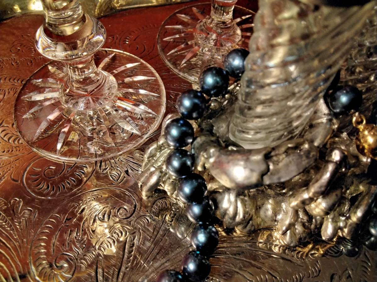 17" 7.5mm to 8.5mm Graduated Rare Blue Pearl Necklace With 14k Gold ...