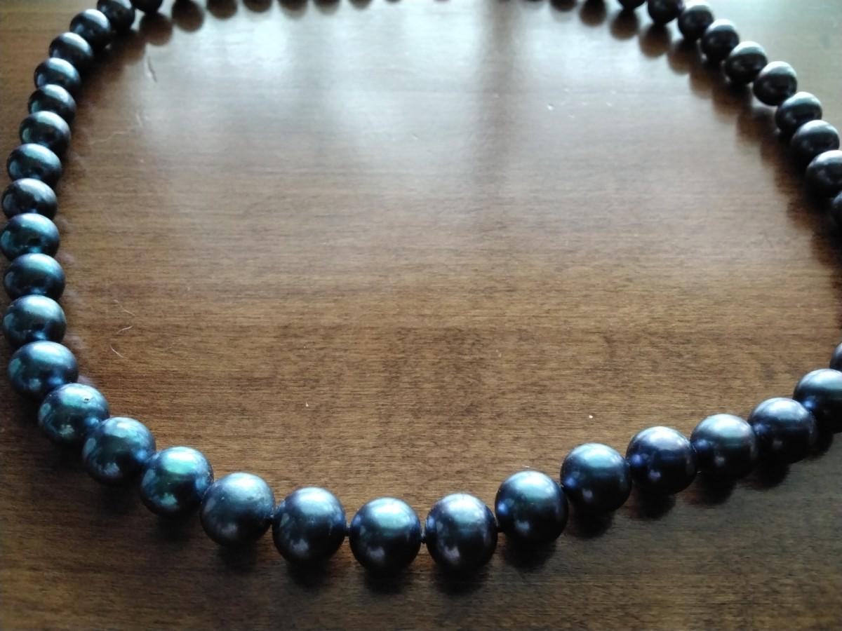 17" 7.5mm to 8.5mm Graduated Rare Blue Pearl Necklace With 14k Gold ...