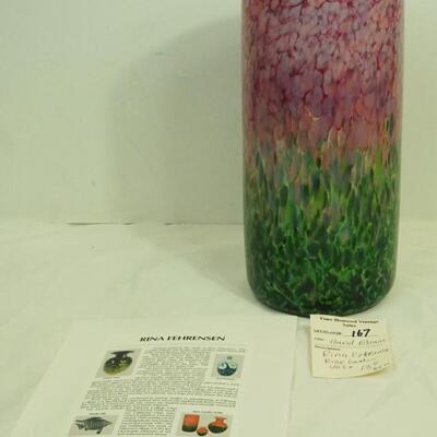 Lot 167- Rina Fehrensen hand Blown art glass Rose garden vase 13 ...