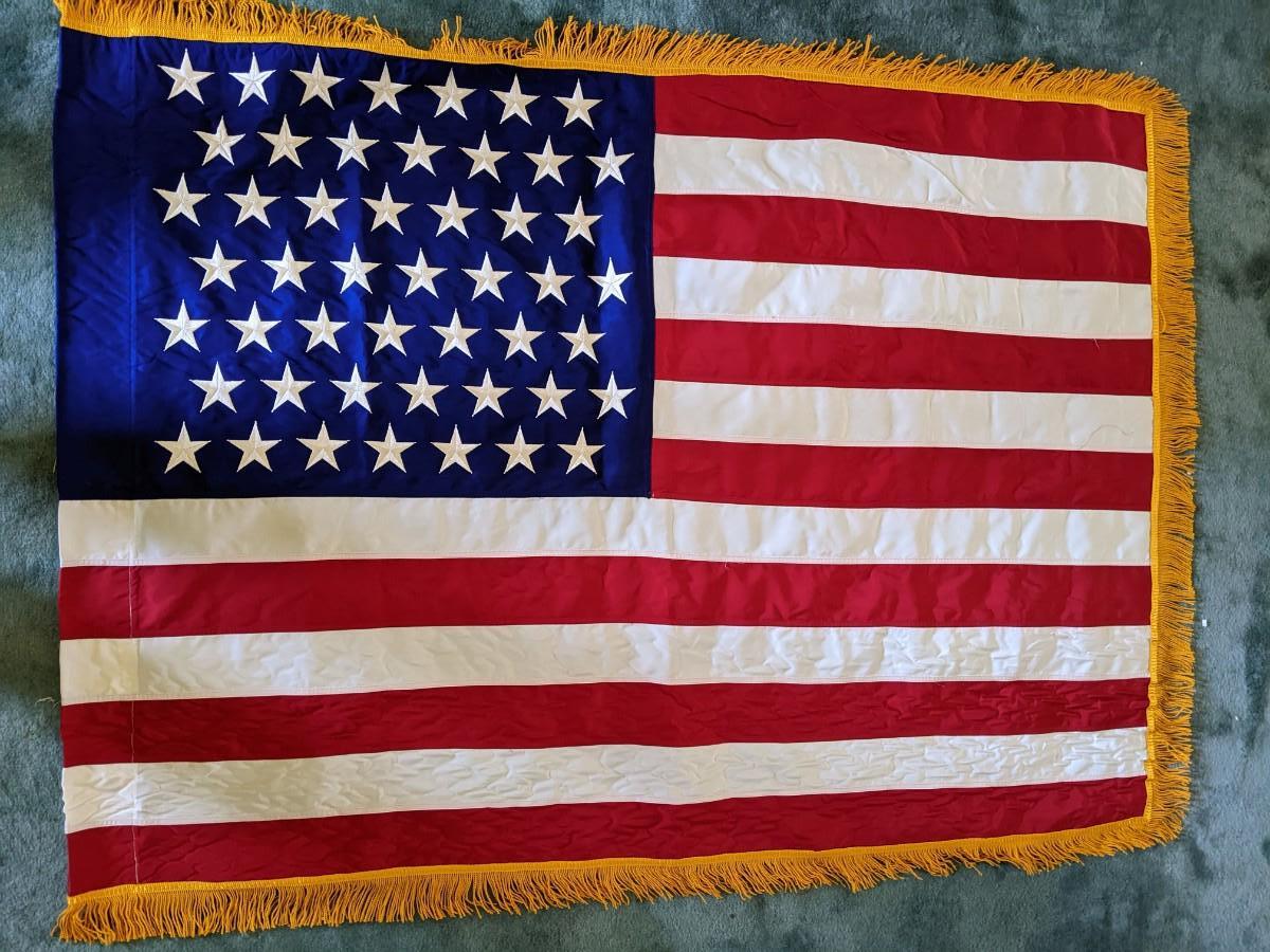 49 star flag Gold Fringe +-35" x 50" Embroidered stars | EstateSales.org