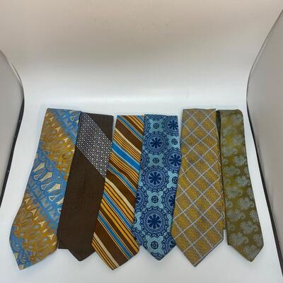 Lot of 6 Retro Vintage Funky Neck Ties Blue & Gold | EstateSales.org
