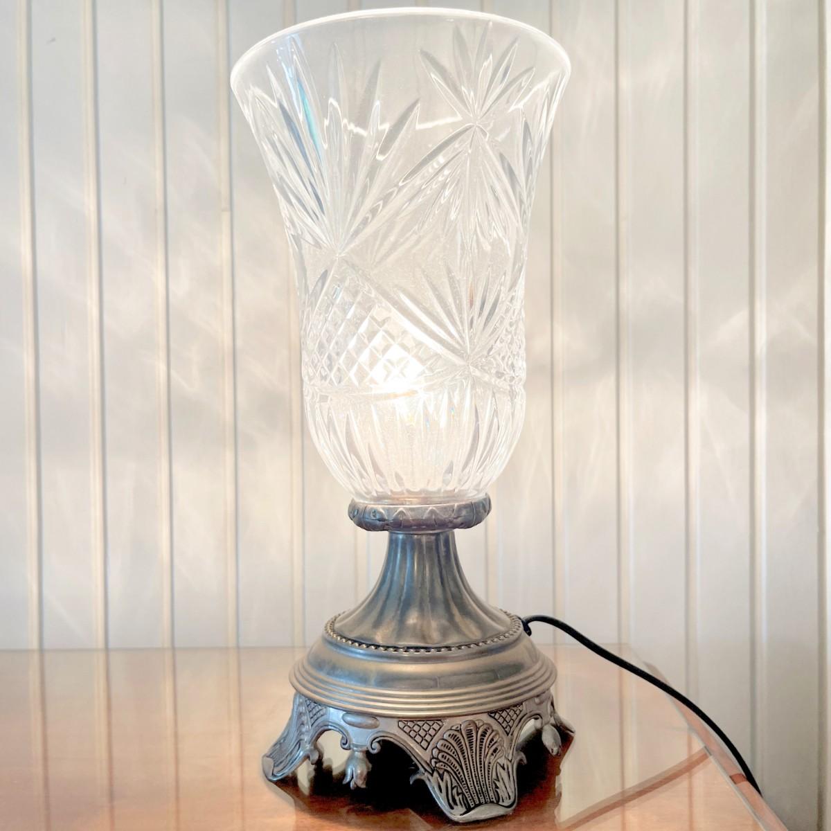 Lot 86 Crystal Torchiere Table Lamp Metal Base 12" | EstateSales.org