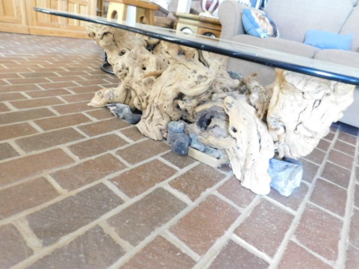 Gorgeous Grape Vine Root Base Coffee Table with Glass Top | EstateSales.org