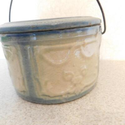 Vintage Stoneware Pottery Butter Crock with Wood Handle | EstateSales.org