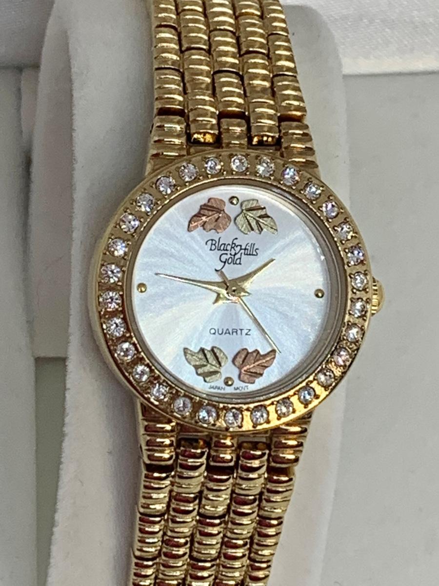 LOT 78R 12K Gold Leaves Black Hills Woman s Watch w Inlay Crystal Face