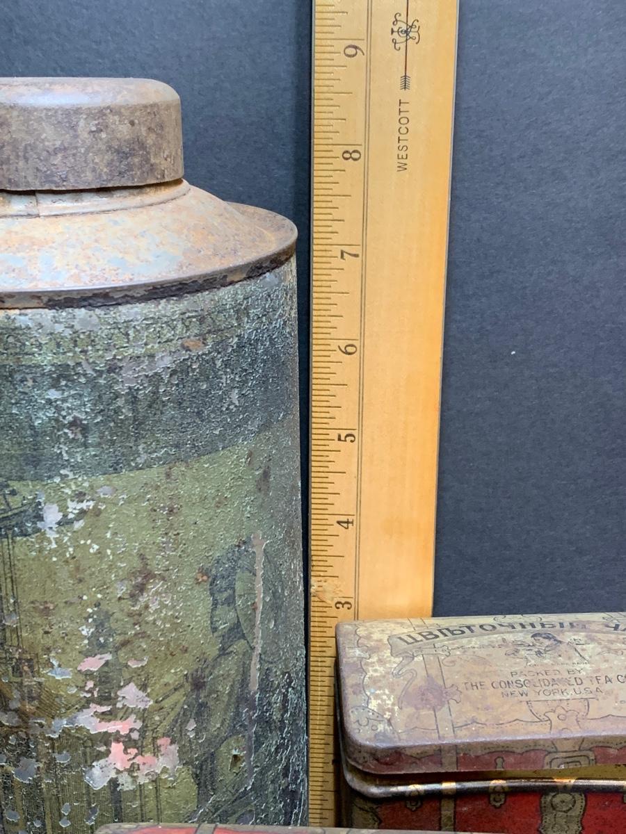 LOT 90R: Vintage Tea Tins & Primitive Box | EstateSales.org