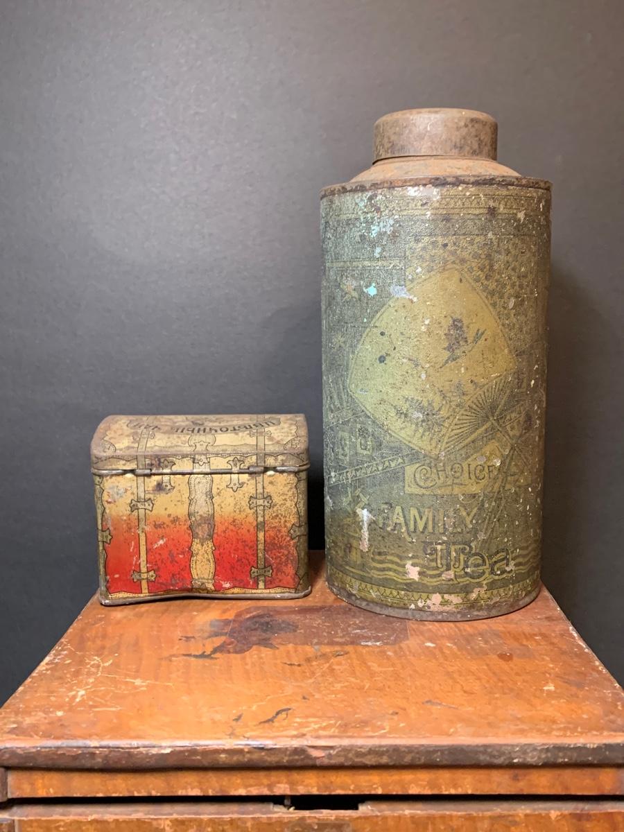 LOT 90R: Vintage Tea Tins & Primitive Box | EstateSales.org