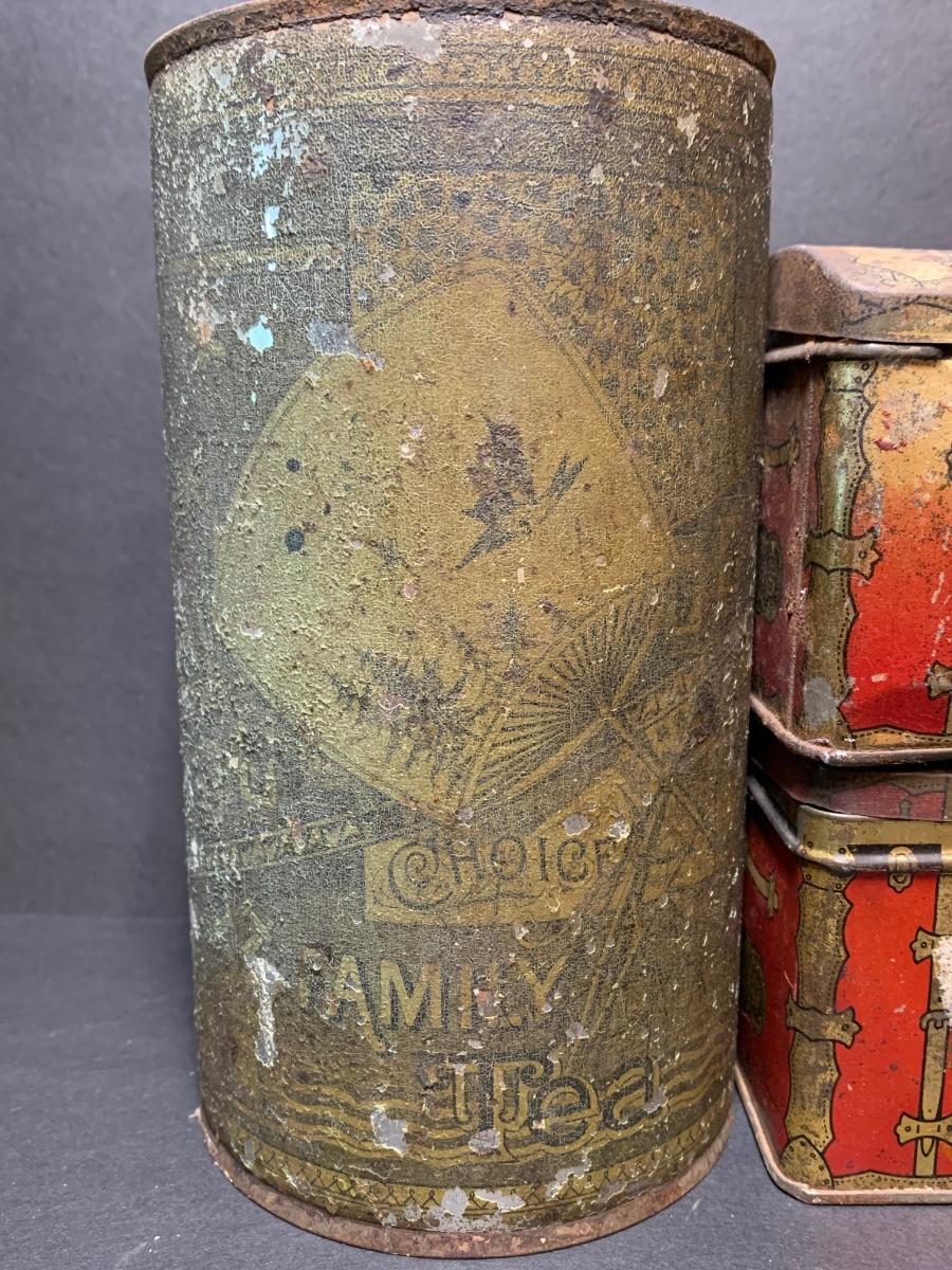 LOT 90R: Vintage Tea Tins & Primitive Box | EstateSales.org
