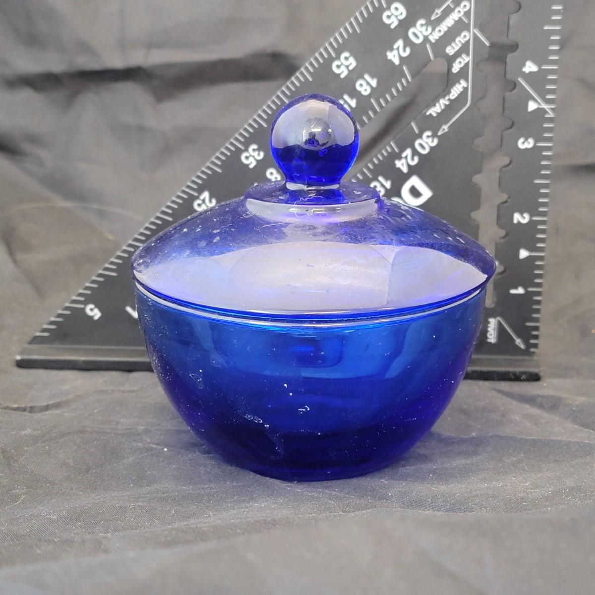 Blue Glass Container with Lid | EstateSales.org