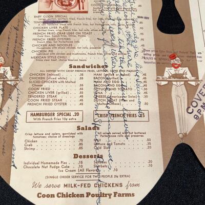 Coon Chicken Inn Menu and Postcard, | EstateSales.org