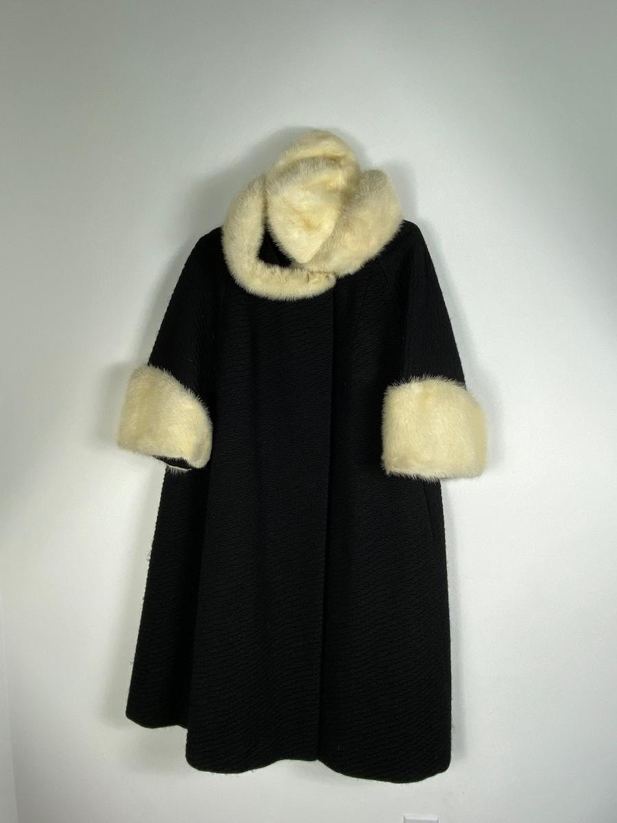 Vintage Black With Blonde Fur Trim Duster Swing Coat and Matching Hat ...