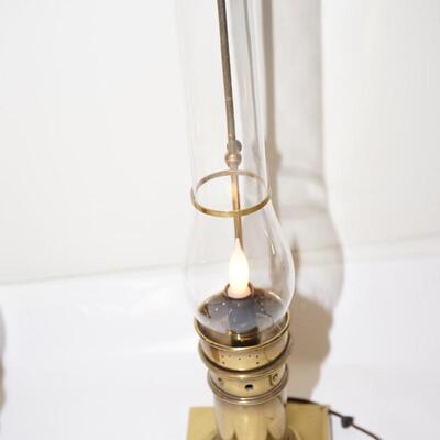 REPRODUCTION ARGAND STYLE LAMPS W/ CHIMNEYS AND FLAME BULBS - VERY ...