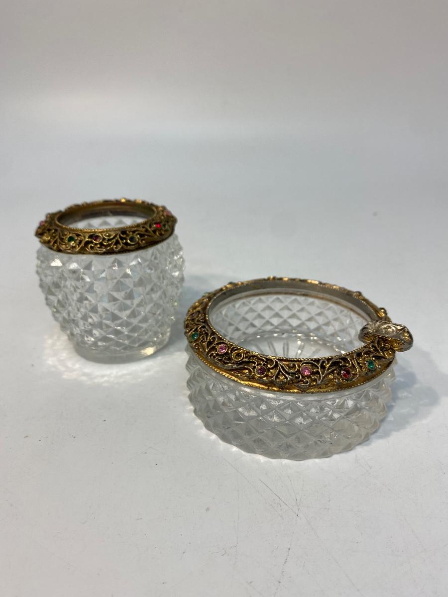 Vintage Diamond Pattern Pressed Glass Metal Edge Ashtray & Toothpick ...