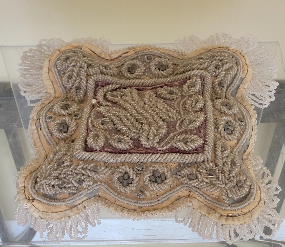 Lot 24: Antique MOHAWK IROQUOIS Raised Beadwork Tabletop Pillow ...