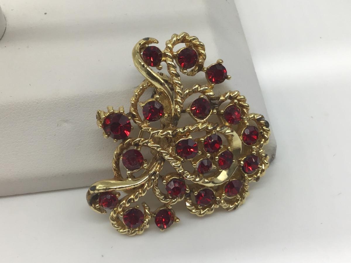 Coro Red Rhinestone Brooch | EstateSales.org