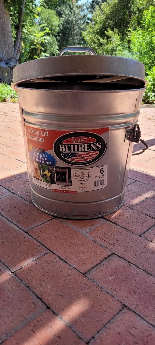 Lot 48: Aluminum BEHRENS 6 Gallon Lid Locking Container | EstateSales.org