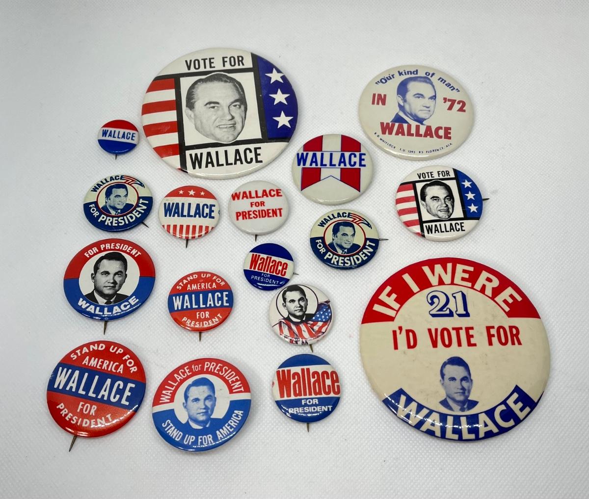 LOT 12: George Wallace Presidential Campaign Political Pins, Buttons ...