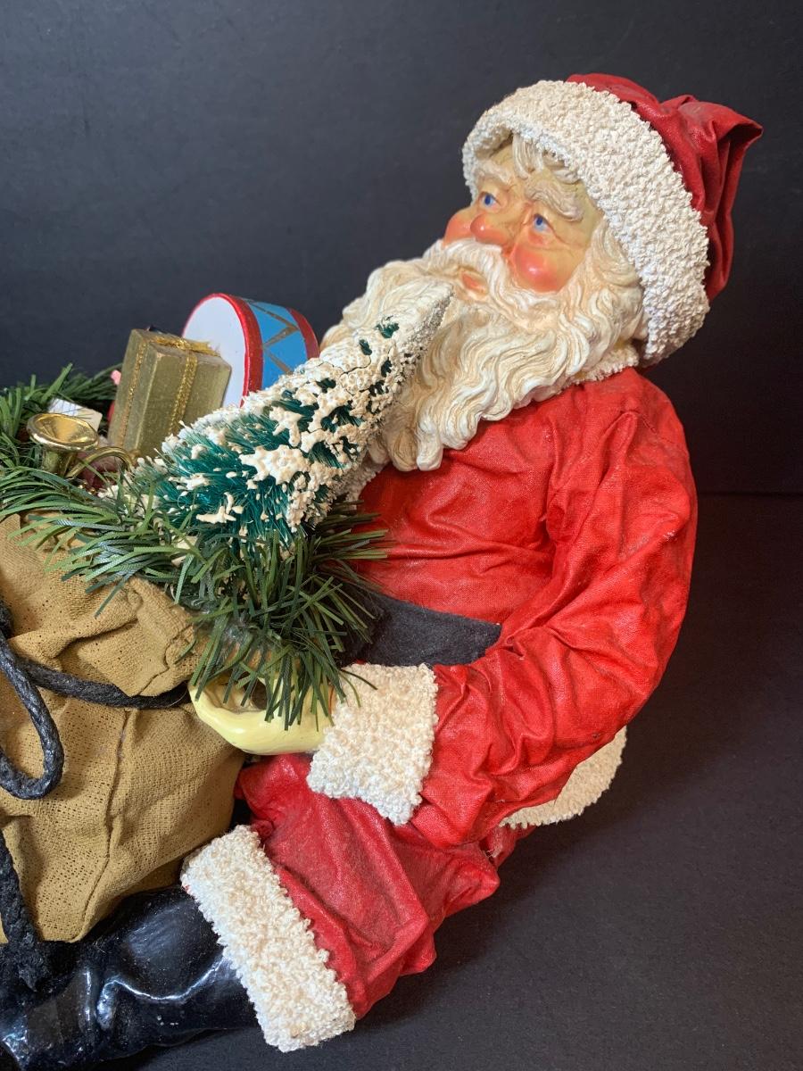 LOT::R73 Fabric Mache Mantle Santa & Old World Santa w/Music Box ...