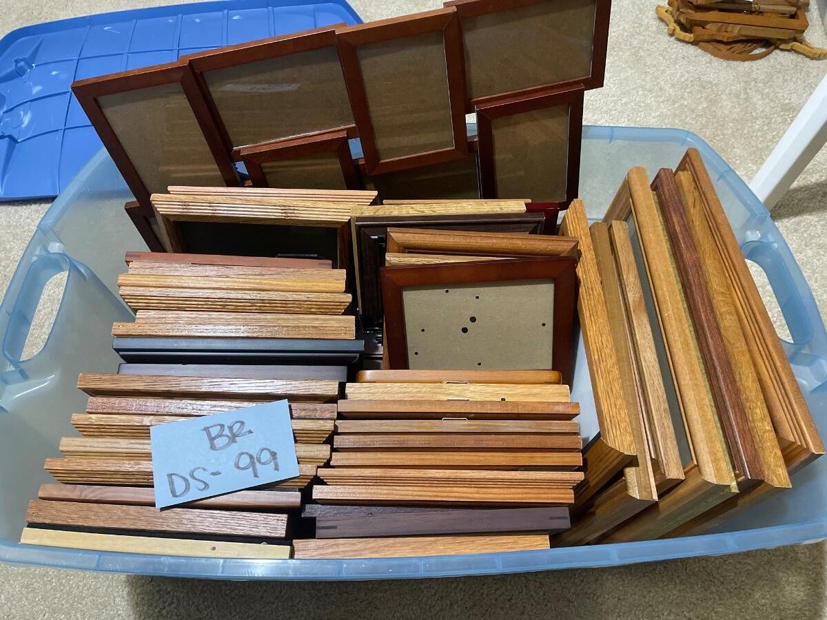 Huge tote of wooden frames | EstateSales.org