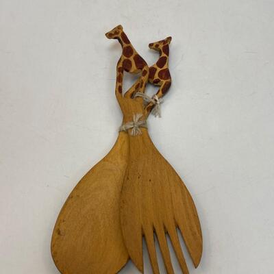 Vintage Giraffe Top Carved Wood Salad Tongs | EstateSales.org