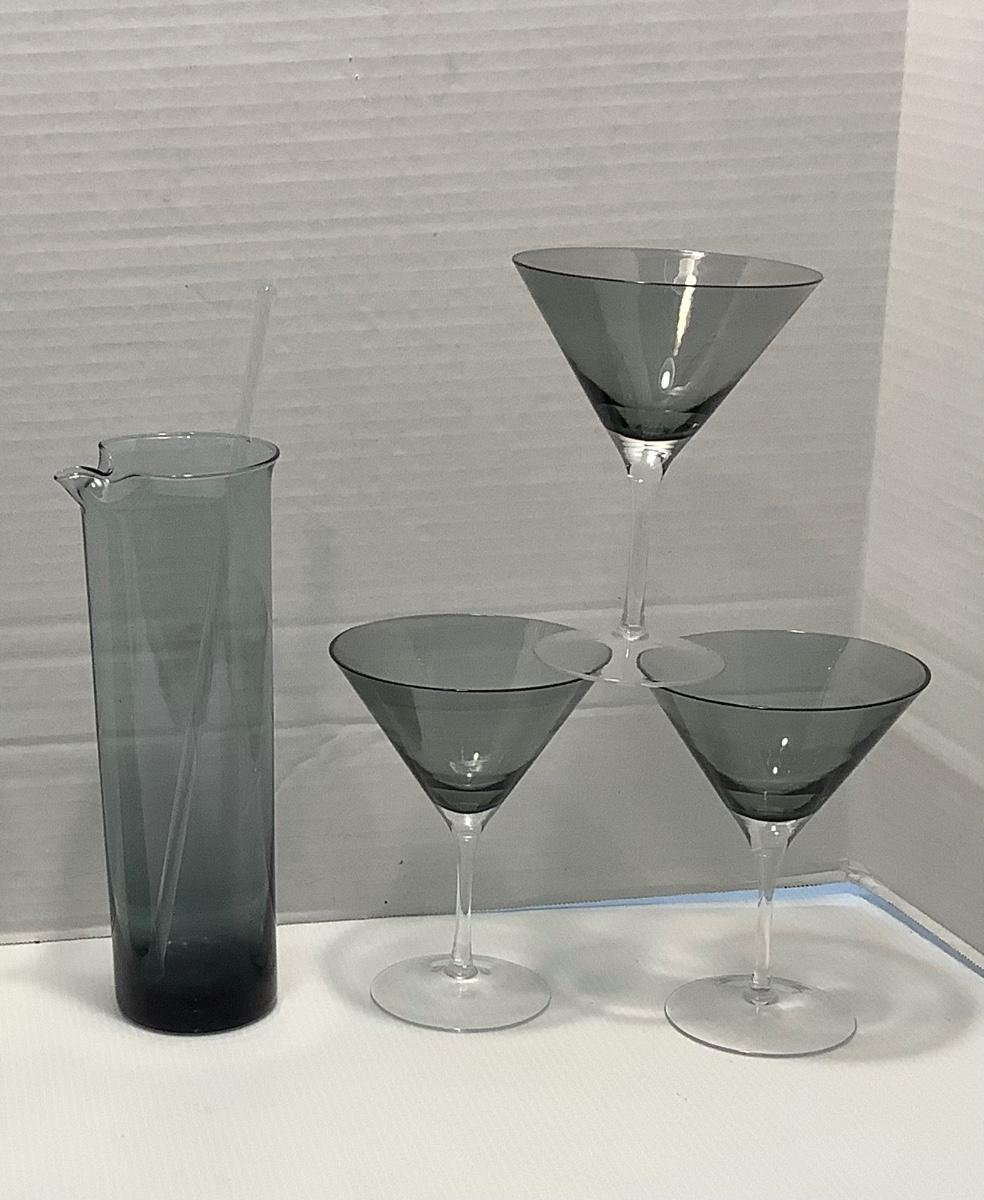 Lot 3046. Mid-Century Modern Smokey Gray Martini Pitcher & Martini ...