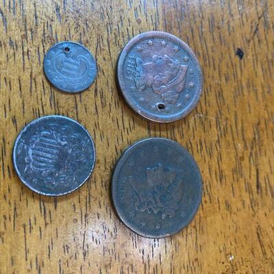 Antique Colonial Coins Lot 1838 & 1851 Large Cent 1869 Nickel 1851 3 ...